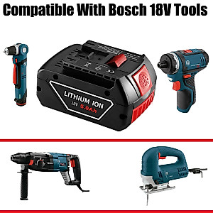 MANUFER 2 Packs 5.0Ah 18V BAT609 Li-ion Replacment for Bosch 18V Battery Compatible with Bosch Lithium Ion 18V BAT609 BAT610G BAT618G BAT619 BAT621 BAT620 Cordless Power Tool Battery