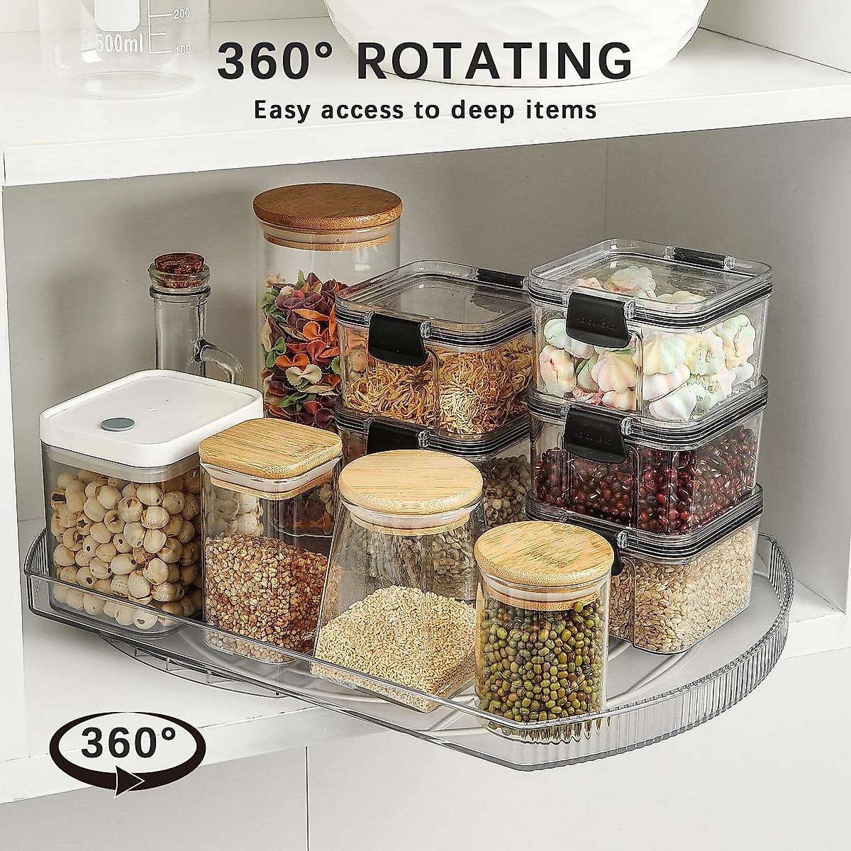 Lazy Susan Turntable Organizer for Refrigerator, 360° Rotate Fridge Organizers and Storage, 16.54 Inches Rectangle Lazy Susan Organizer for Fridge, Cabinet, Pantry