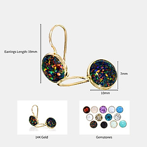14K Gold Black Opal Drop Earrings - October Birthstone Dangle - Solid Yellow Gold Dangle Earrings - Dainty Handmade Wedding Jewelry - Perfect Bridal or Graduation Gift