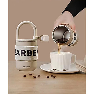 Fashion Stainless Steel Vacuum Insulated Water Bottles with Strap, Wide Mouth Leakproof Metal Coffee Mug for Sports Travel Office Reusable Thermos Tumbler BPA-Free Keep Cold Hot 24 Hour 12oz (Apricot)