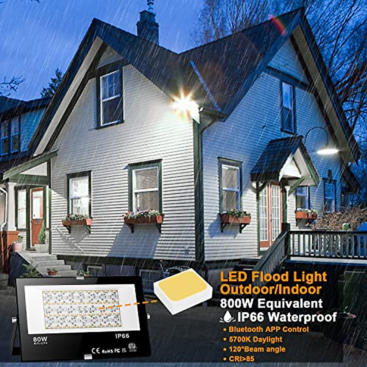 LED Flood Light Outdoor 800W Equivalent 8000LM, Smart RGB Color Changing Landscape Lighting with APP Control, IP66 Waterproof Daylight 5700K 23 Modes Floodlights Wall Light for Garden Stage 4 Pack