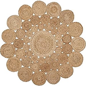 THE PIKKU INTERNATIONAL - Rug Round Jute Hand Woven Circle Design Area Rug Natural Beige Carpet (11 X 11 Feet)
