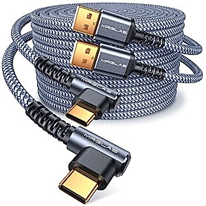 USB C Cable 3.2A 2-Pack [90°, Gold-Plated] 6.6+6.6FT MRGLAS Type C Charger Fast Charging Cable Right Angle Nylon Braided USB A to USB C Charging Cable Compatible with Galaxy S10 S9 Plus S21 Note 10 LG