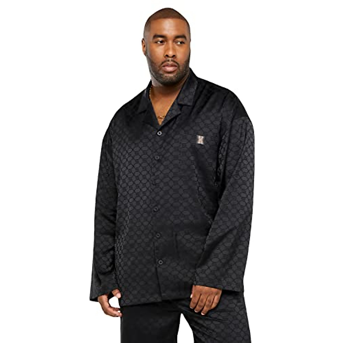 Savage X, Men's Satin Shirt, Black Caviar Monogram Jacquard, M
