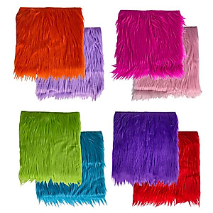 FabricLA Faux Fur Fabric - 8 Pieces Square Fur Material Fabric - 10” X 10” Inches (25cm x 25cm) - Shaggy Fur Patches Fabric Cuts Chair Cover Seat Cushion for DIY Craft - Multi-Colored