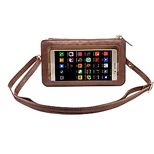 Mini Cell Phone Crossbody Shoulder Handbag Purse for iPhone 14 Pro Max, 14 Pro, 14 Plus, 14, 13 Pro Max, 13 Pro, 13, 13 Mini (Brown)
