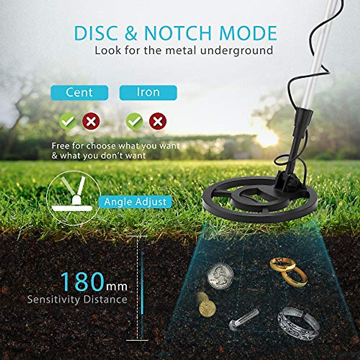 VIVOHOME High Accuracy Metal Detector with Shovel HD LCD Screen for Adults Kids 9 Inch Waterproof Search Coil, Adjustable Length 42.5-52.5 Inch, DISC Notch Pinpoint All Metal Modes, Batteries Included