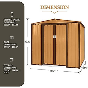 Oakmont Outdoor 4' × 6' Storage Shed Walk-in Garden Tool House with Double Sliding Doors, Yard Lawn (Yellow)