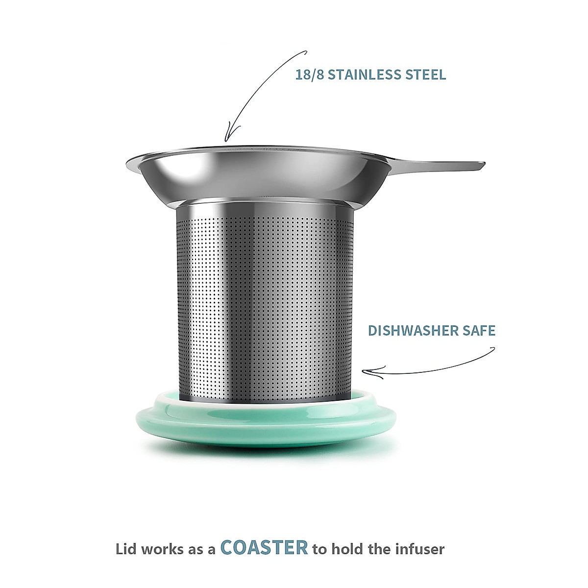 Sweese 14 OZ Porcelain Tea Mug with Infuser and Lid, Loose Leaf Tea Cup, Gifts for Tea Lover, Mint Green - 207.109