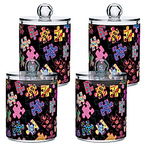 Puzzles 2 Pack Qtip Holder Organizer Dispenser Plastic Bathroom Jars Storage Containers with Lids Clear Plastic Storage Jars for Organizing