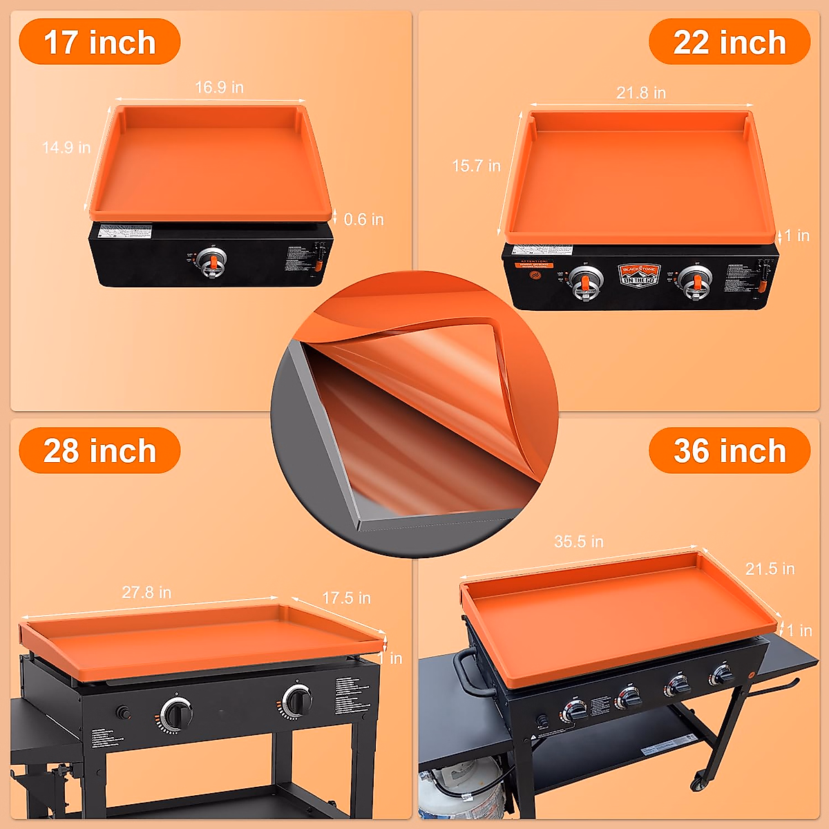BANGIE Griddle Cover Mat for Blackstone 28 Inch Griddle Accessories - Full Wrap-Around Protection Silicone Mat for Griddle - Food Grade Silicone Grill Mat - ORANGE