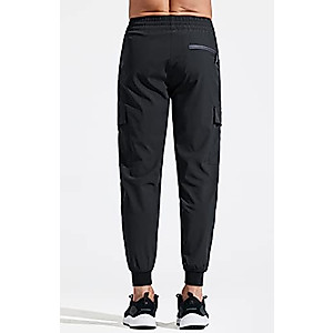 Libin Men's Lightweight Joggers Quick Dry Cargo Hiking Pants Track Running Workout Athletic Travel Golf Casual Outdoor Pants, Black L