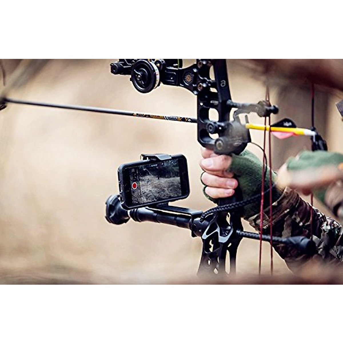 Bow Phone Mount for The Use of Camera of iPhone, Samsung, GoPro Smartphone Bow Holder Accessory Photos and Video Archery Hunting Moment Outdoor Compound Bow Hunting, Black