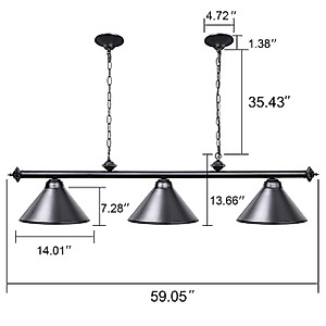 Wellmet 3 Light Pool Table Light, Vintage Retro Kitchen Island Pendant Light with Matte Black Shade, Modern Industrial Chandelier