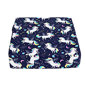 Mornenjoy Toddler Booster Seat Cushion for Dining Table,Chair Increasing Cushion for Children,Highchair Booster Cushion Washable Cloth Square Kids Seat Cushion with Straps (Unicorn Blue)