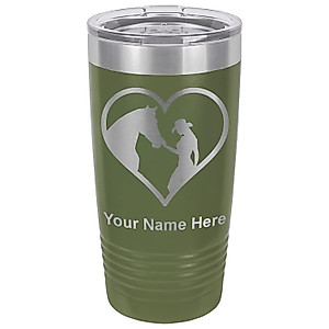 LaserGram 20oz Vacuum Insulated Tumbler Mug, Horse Cowgirl Heart, Personalized Engraving Included (Camo Green)