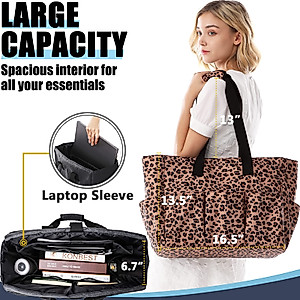 PAMLIAPY Teacher Tote Bag with 13 Pockets, Large Nurse bag for Work, Tote Bag for Women Fits 15.6" Laptop, Utility Tote with Zipper Closure, Sturdy Nursing bag, Waterproof Work Tote with Thick Bottom