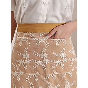 Floosum Lovely Waist Apron with 2 Pockets - Cotton Lace Embroidered Server Aprons Waitress Apron Half Bistro Short Apron for Womens Girls(Yellow)