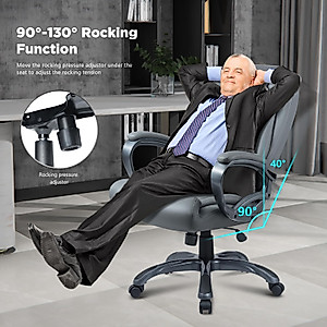 Soontrans Executive Office Chair 400lbs Big and Tall Office Chair for Heavy People Wide Seat Leather Desk Chair Adjustable Rocking Computer Chair Ergonomic Office Chair（Grey）