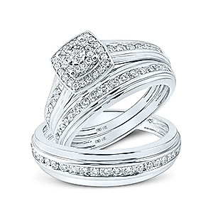 14kt White Gold His Hers Round Diamond Solitaire Matching Wedding Set 7/8 Cttw