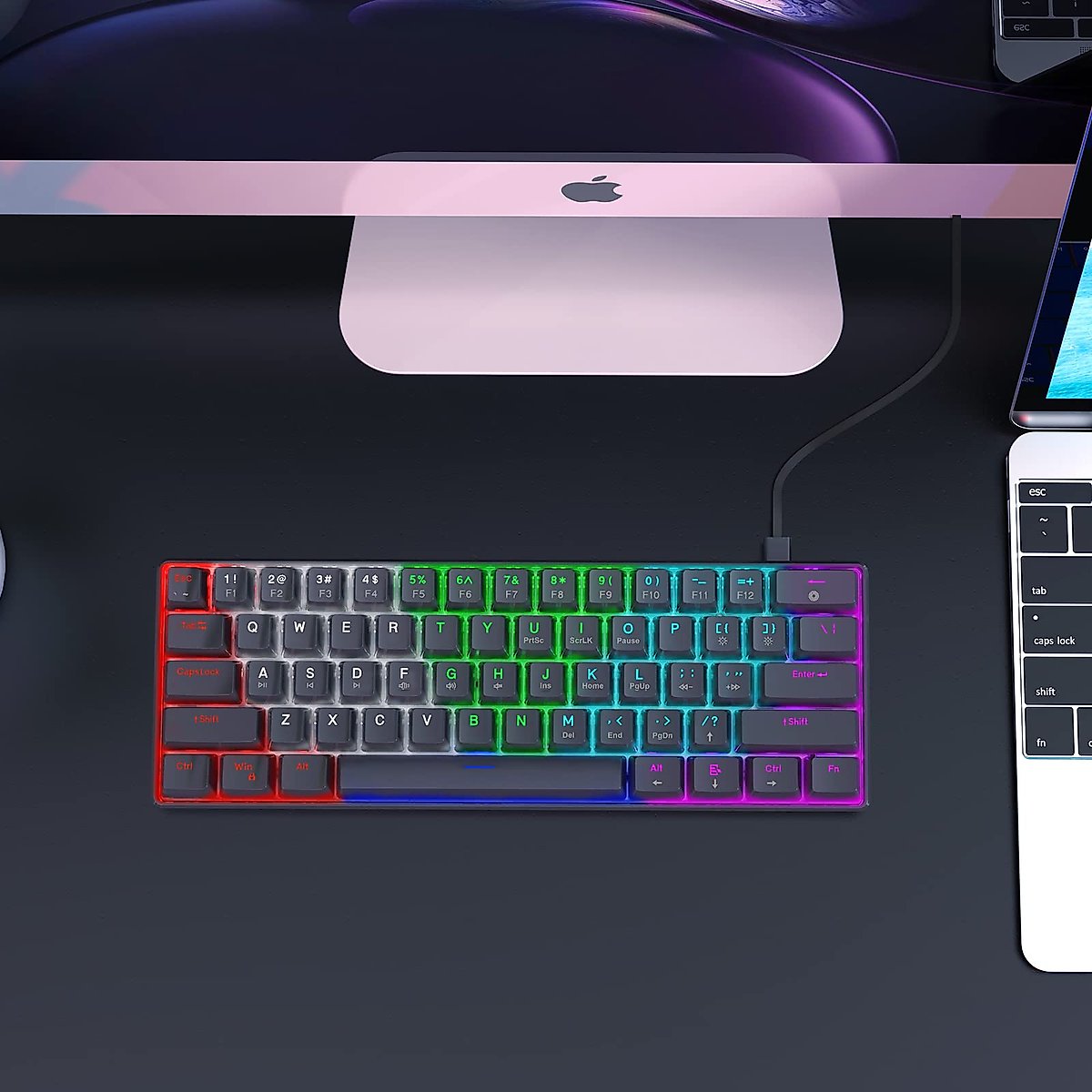 RAZEAK Portable 60 Percent Mechanical, Compact 61 Keys Mini Gaming Keyboard for PC/Mac Gamer Switchable Colorful RGB Backlit, Small Keyboard for Computer/Laptop - Blue Switch - Black