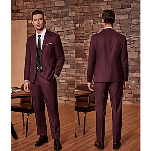 COOFANDY Christmas Suits for Men 2 Pieces Slim Fit Solid Color 2 Buttons Jacket Pants for Wedding Dinner Party Burgundy