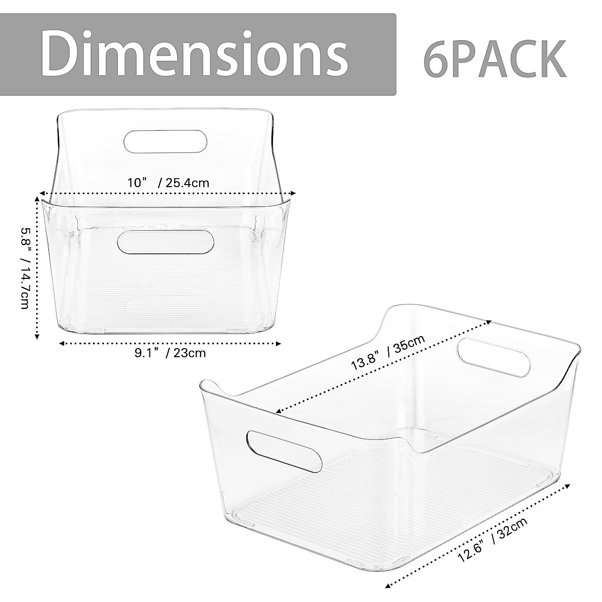 Tiawudi 6 Pack Plastic Storage Bins, X-Large Pantry Organizer, Clear Storage Containers and Organizer Bins, Multi-Use Bins for Home, Kitchen and Cabinet