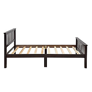 yoptote Wood, Twin Size Beds Frame with Headboard and Footboard Platform, Espresso