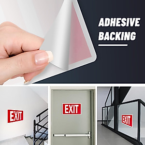 EXIT Sign - Glow In The Dark Photoluminescent EXIT Sign- 12"x7" Red With Adhesive Backing and Removable Directional Arrows Waterproof, Fade Resistant,4-Pack Exit Signs for Business