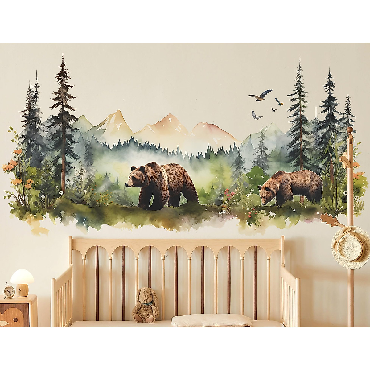 RAINBOW WSK Large Jungle Animals Wall Decals Forest Tree Wall Decal Peel and Stick Woodland Bear Fox Deer Wall Stickers Giant Mountain Wall Art for Bedroom Nursery Room FX-C432