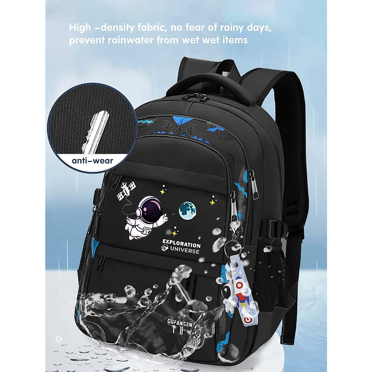 Astronaut Backpack for Boys Teens, Large Capacity School Bag Bookbag for Kids Elementary Middle (Black)