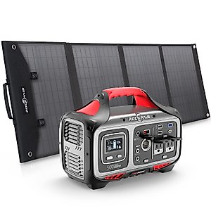 ROCKPALS 500W Solar Generator with Panels Included, 505Wh Portable Power Station with SP003 100W Foldable Solar Panel, 2 x Pure Sine Wave 110V AC Outlet for Outdoors Camping Hunting RV Trip Home Use