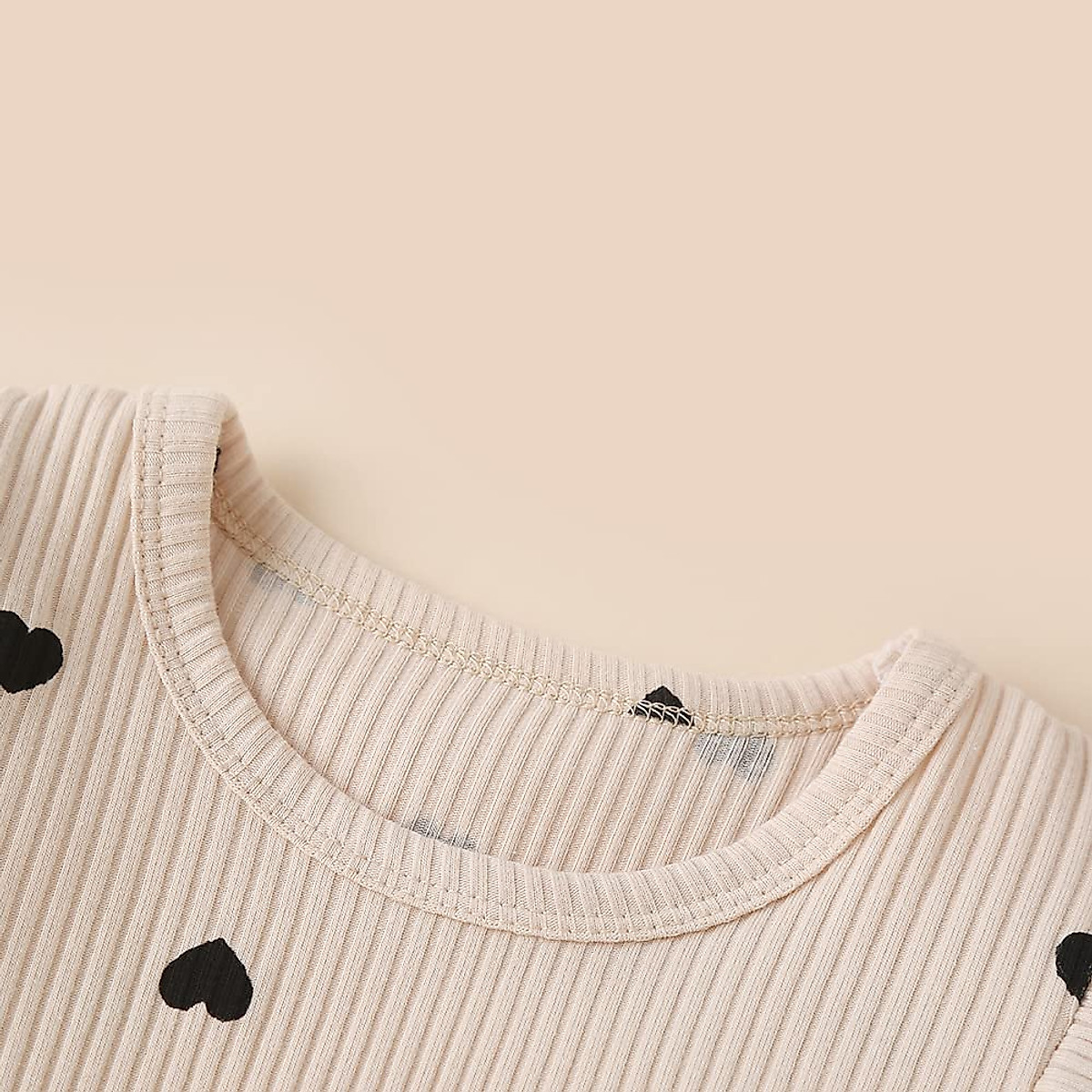 Baby Girl Clothes Infant Girls Outfits 3PC Rib Frill Long Sleeve Romper Pants Headband Set (Apricot, 6-9 Months)