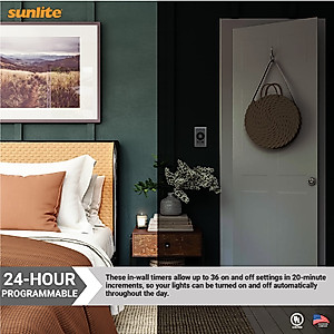 Sunlite 05014-SU 15-Amp Programmable in-Wall Timer, Heavy Duty, 20 Minute Intervals, Manual On/Off/Auto Override, UL Listed