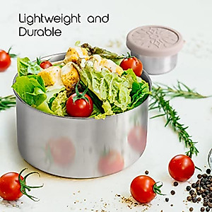 Stainless Steel Containers with Lids (3 oz, 6 oz, 13 oz, 21oz, 32oz) - Set of 5 Leakproof Metal Lunch Box, Bento Box and Snack Containers