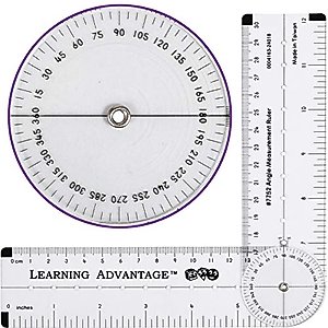 LEARNING ADVANTAGE-7752 Angle Measurement Ruler - Clear, Flexible and Adjustable Geometry Measuring Tool - Measure Angles to 360 Degrees and Lines to 12"