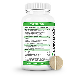 Boneo Emmuno Canine - Patented Digestive, Immune, Skin & Coat Health Supplement for Dogs - All Natural Lactoferrin, Probiotics, Prebiotics, Enzymes, Omega 3 Fish Oil and More - 90 Chewable Tablets