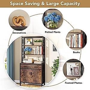 LITTLE TREE 4-Tier Bookshelf Bookcase with Drawer, Tall Industrial Etagere Book Shelves Storage Cabinet for Living Room, Home Office, Rustic Brown