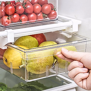 WOHPNLE Refrigerator Drawer, Large Capacity Transparent Rectangular Fridge Under Shelf Drawer Fridge Organizer Bin For Cheese, Deli Meat, Drinks, Fruit, Vegetable