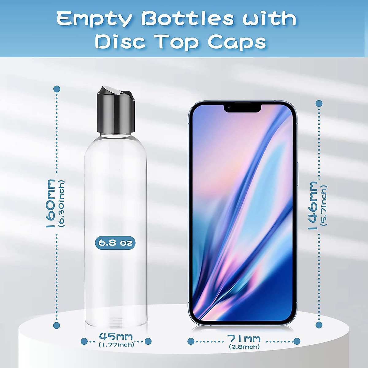 24 Pcs 6.8 oz Clear Plastic Empty Bottles Refillable Containers with Disc Cap Travel Shampoo Bottles for Shampoo Lotions Creams Liquid Cosmetic Body Soap