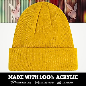 Concept One Playboy Beanie Hat, Cuffed Knit Winter Cap with Logo, Taupe