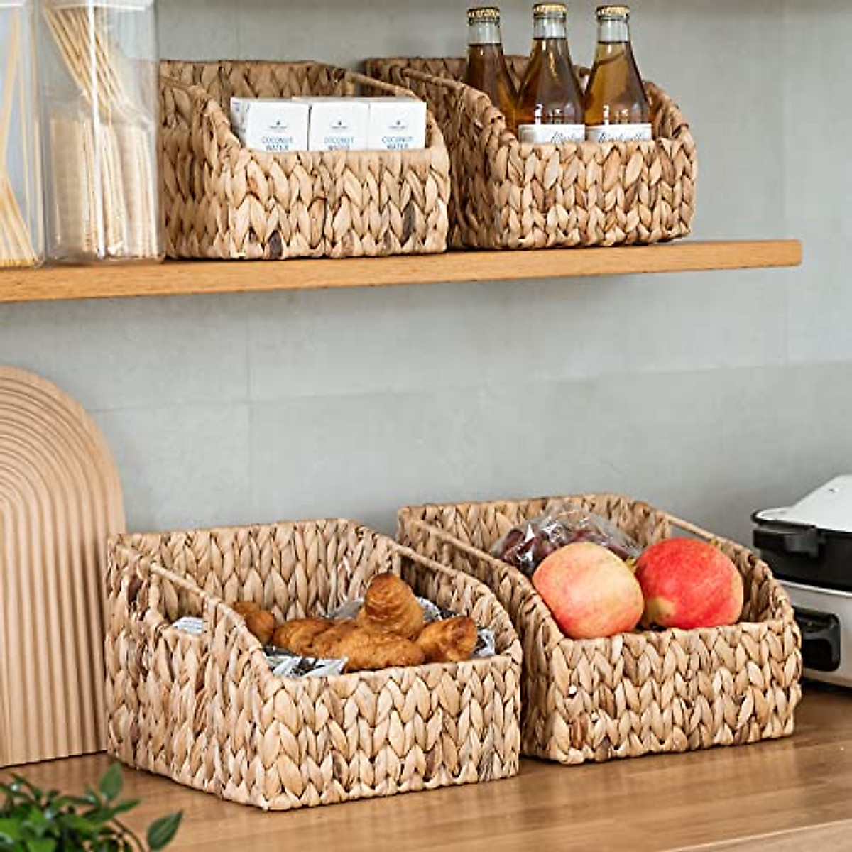 FairyHaus Wicker Baskets 2 Pack 11x9x7" & 9.5x7.5x6.5", Natural Water Hyacinth Wicker Storage Basket for Organizing, Hand-woven Big Wicker Basket with Handles, Large & Small Wicker Baskets Set for Storage Shelves