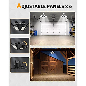 Adiding LED Garage Light 2 Pack Super Bright LED Workshop Ceiling Basement Lighting Fixture Srew in E26 E27 Bulb Socket with Adjustable Spotlight and 6 Deformable Panels for Warehouse Attic Cellar