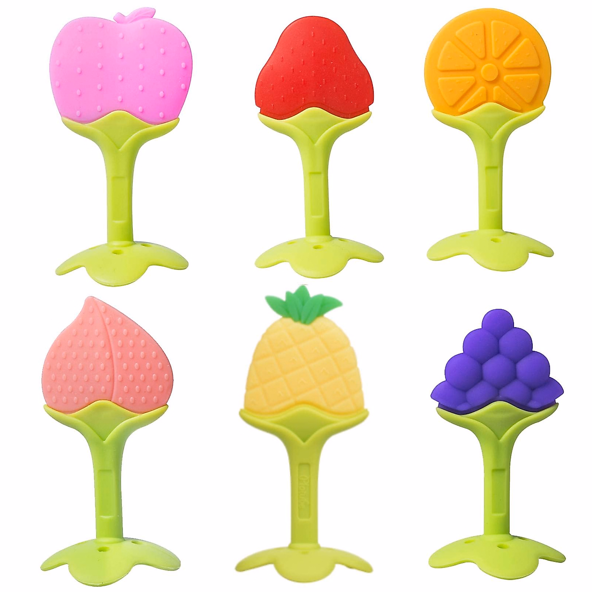 6 Pack Baby Teething Toys for Newborn Infant, BPA Free Freezer Safe Silicone Fruit Baby Teethers Soothe Babies Gums Set for Babies 0-6 Months 6-12 Months