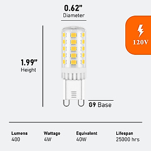 Maelsrlg G9 LED Bulb Dimmable, 40 Watt Equivalent, Warm White 3000K, T4 4W 400lm, G9 Bi-Pin Base Light Bulbs for Chandelier, Vanity, 10-Pack