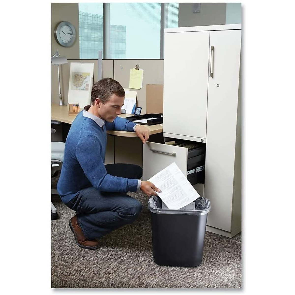 Rubbermaid Commercial Rubbermaid 295600BK Deskside Plastic Wastebasket, Rectangular, 7 gal, Black (4)