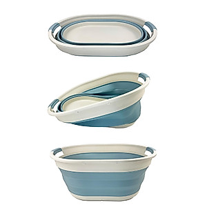 SAMMART 39L (10.3 Gallons) Collapsible Plastic Laundry Basket - Oval Tub/Basket - Foldable Storage Container/Organizer - Portable Washing Tub - Space Saving Laundry Hamper (2, Grey/Sterling Blue)