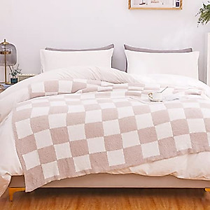 WESHIONGOO Throw Blankets Checkered Blanket Checkerboard Throw Blanket Chessboard Gingham Blanket Shaggy Cozy Reversible Decorfor Couch Bed Sofa (Light Khaki, 50"×60“)