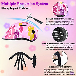 Lamsion Kids Helmet Adjustable with Sports Protective Gear Set Knee Elbow Wrist Pads for Toddler Ages 3 to 8 Years Old Boys Girls Cycling Skating Scooter Helmet-(Pink Sun Flower)