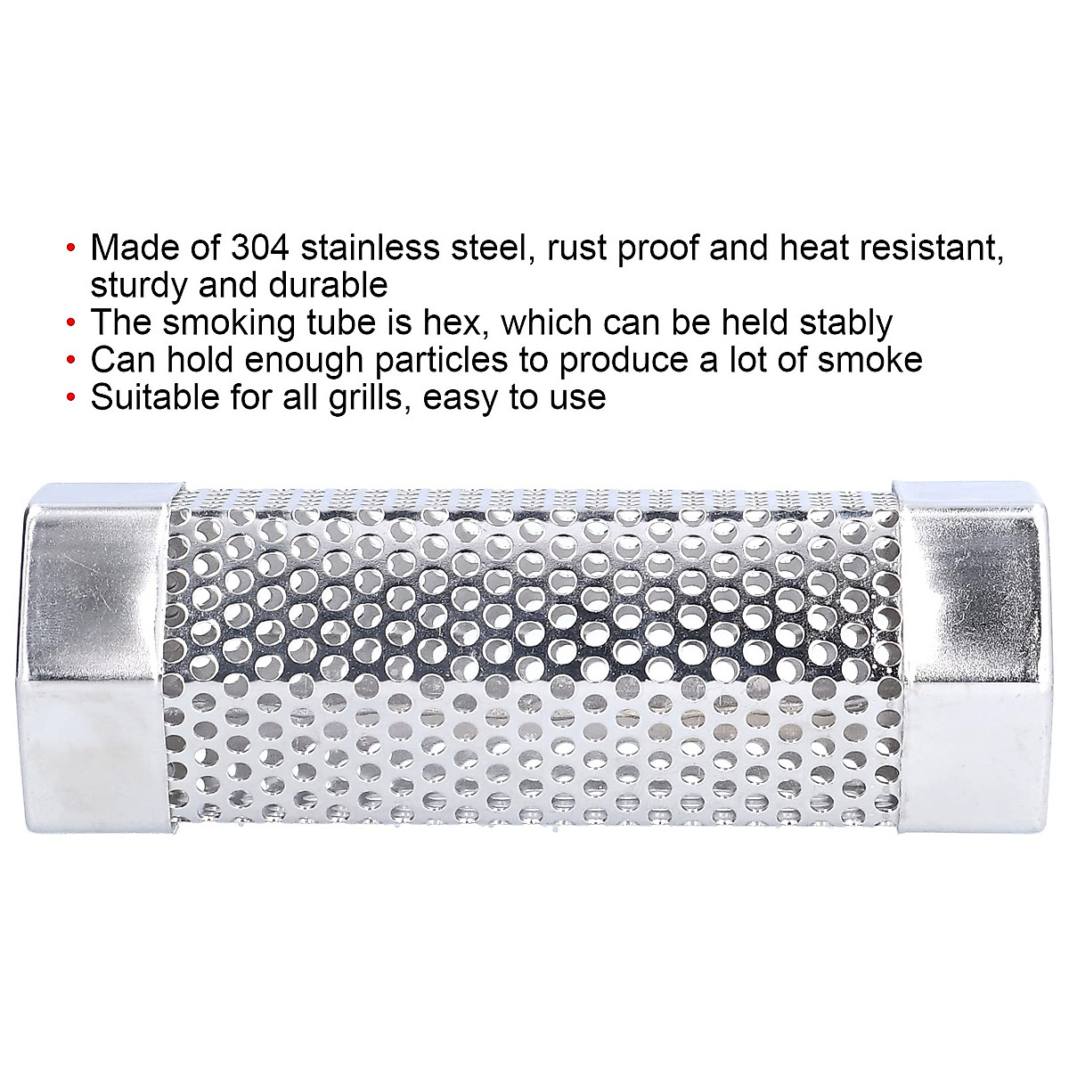 Smoker Tube, 304 Stainless Smoker Tube, Barbecue Smoke Generator Steel Portable Hex Stable Barbecue Smoke Generator Pipe for Cold Hot Smoking Grilled Foods (Length 15.4CM*Height